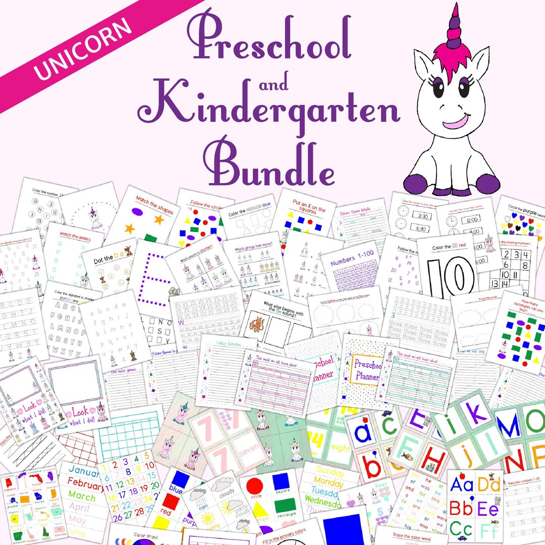 Unicorn Preschool Bundle, Unicorn Kindergarten Bundle, Preschool ...