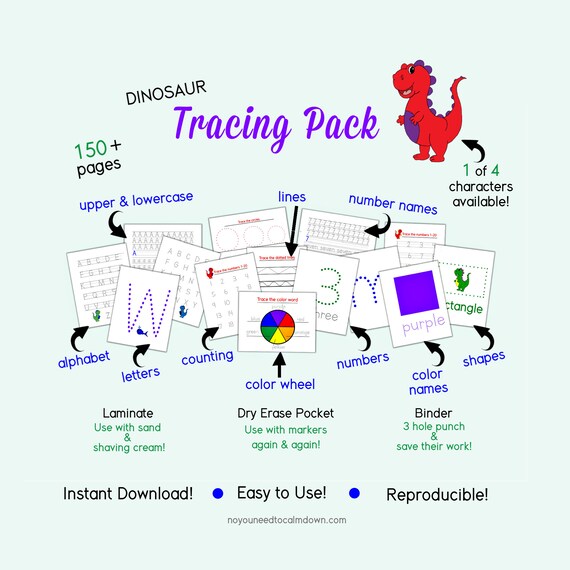 Dinosaur Tracing Pack Dinosaur Preschool Preschool Tracing - Etsy