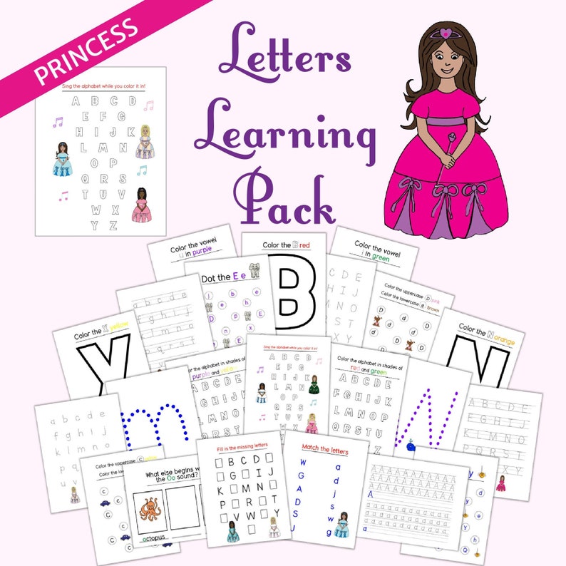 Princess Letter Learning Pack, Learning Letters, Princess Alphabet ...