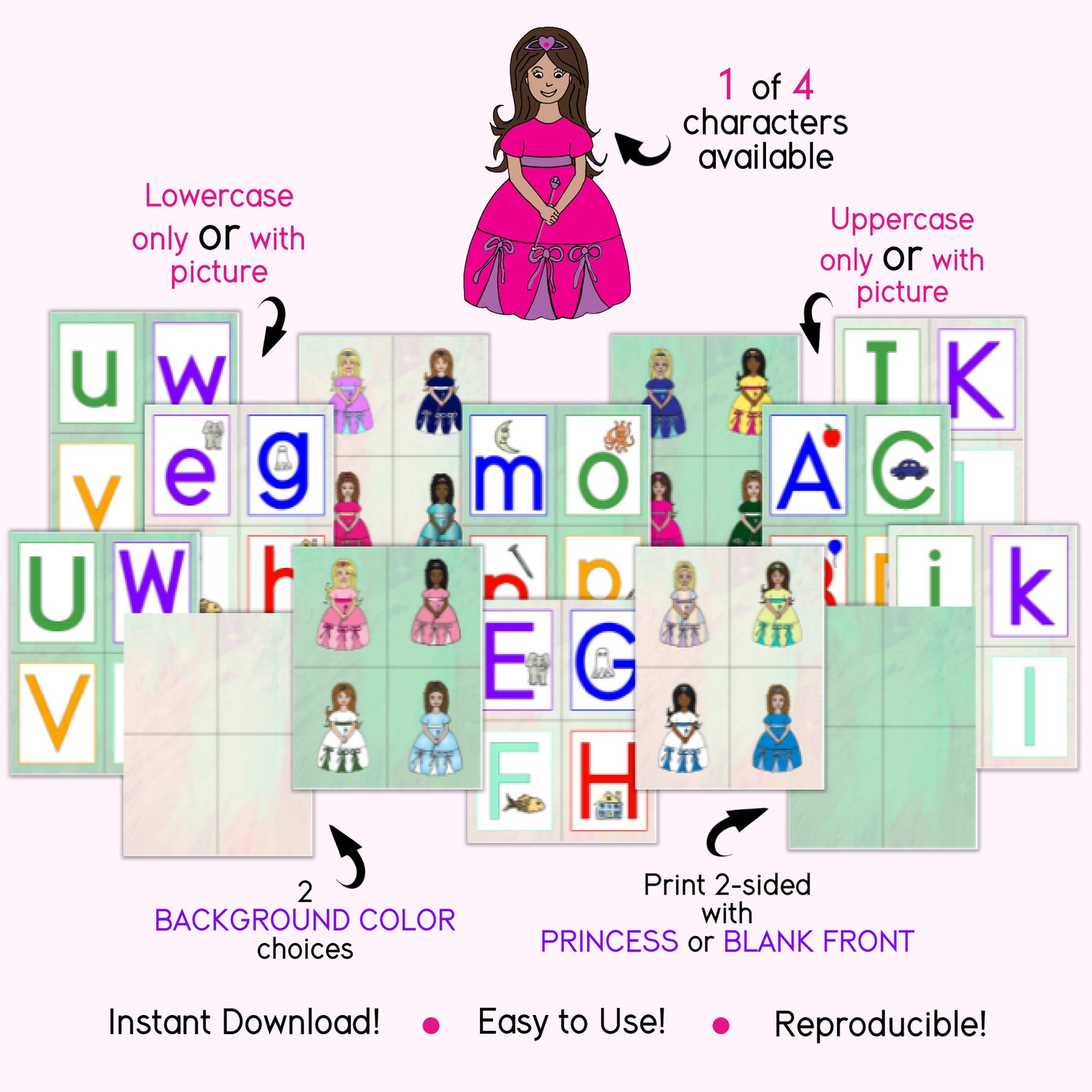 Princess Letter Flashcards Princess Alphabet Flashcards - Etsy