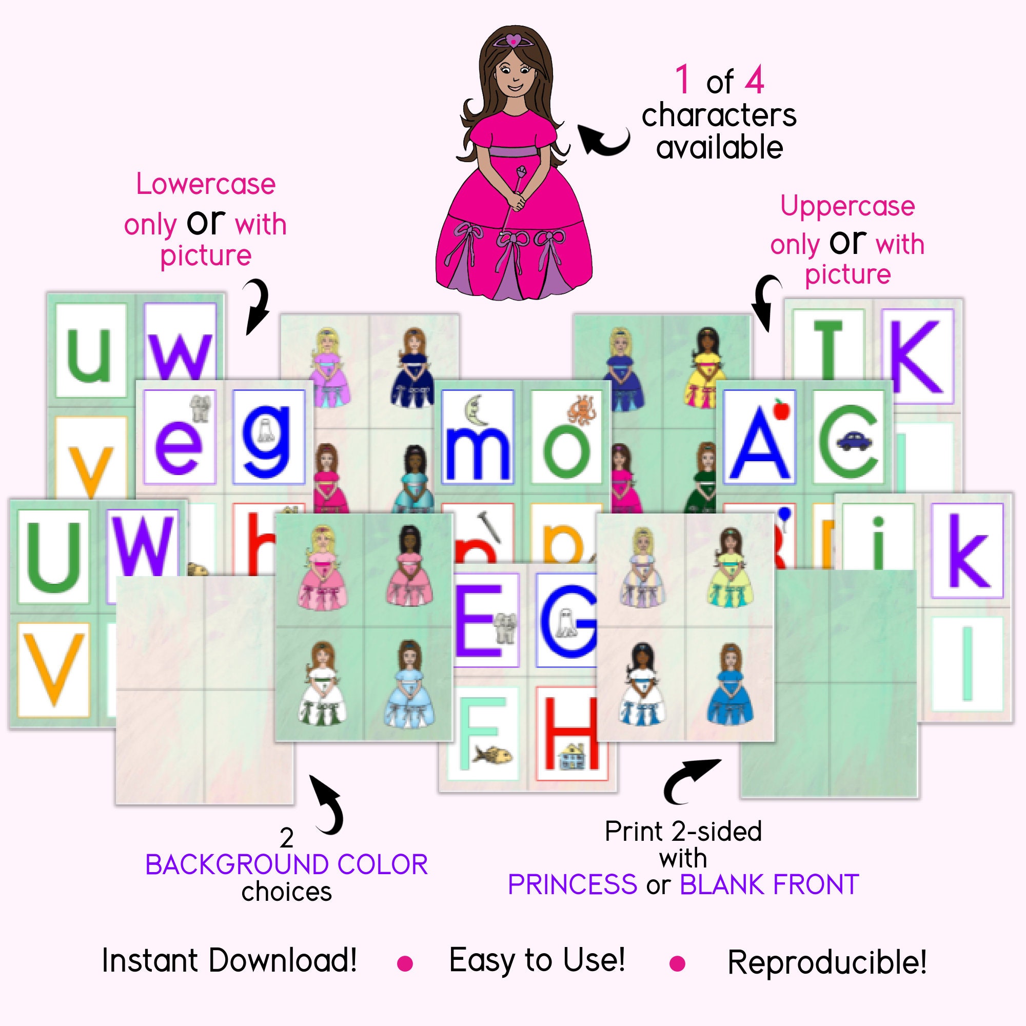 Princess Letter Flashcards, Princess Alphabet Flashcards, Preschool ...