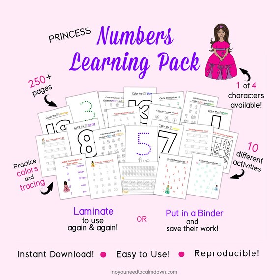 Princess Number Learning Pack Learning Numbers Princess - Etsy