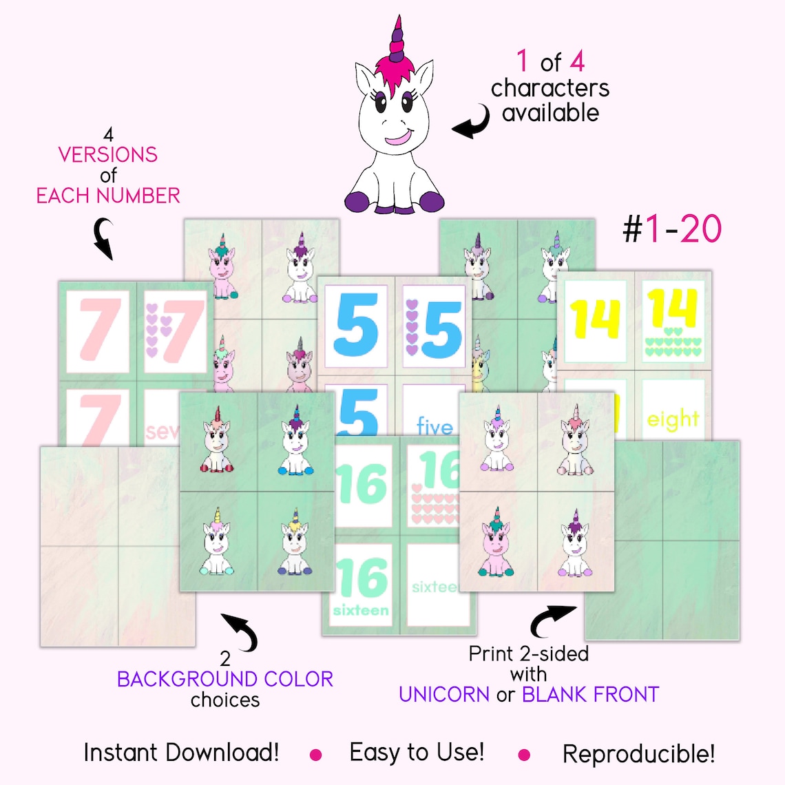 Unicorn Number Flashcards, Unicorn Counting Flashcards, Preschool ...