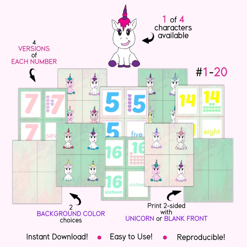 Unicorn Number Flashcards, Unicorn Counting Flashcards, Preschool ...