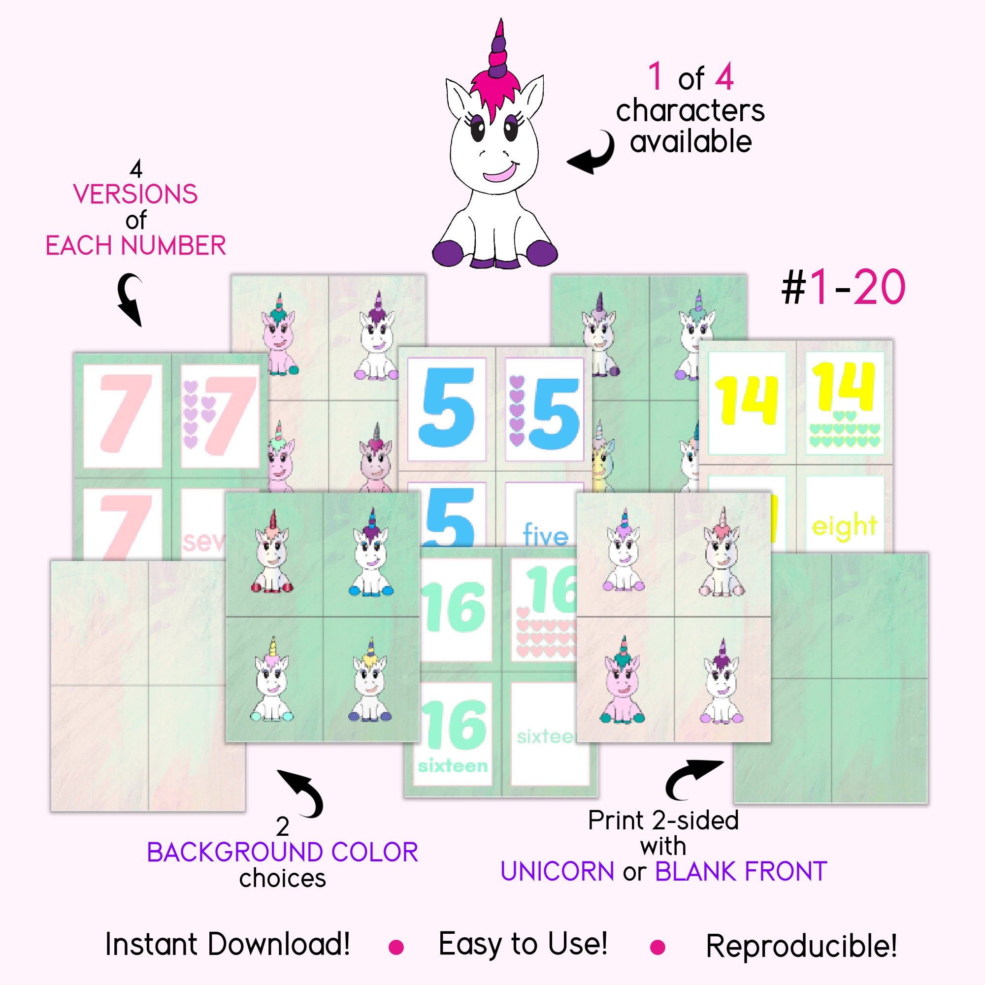 Unicorn Number Flashcards, Unicorn Counting Flashcards, Preschool ...