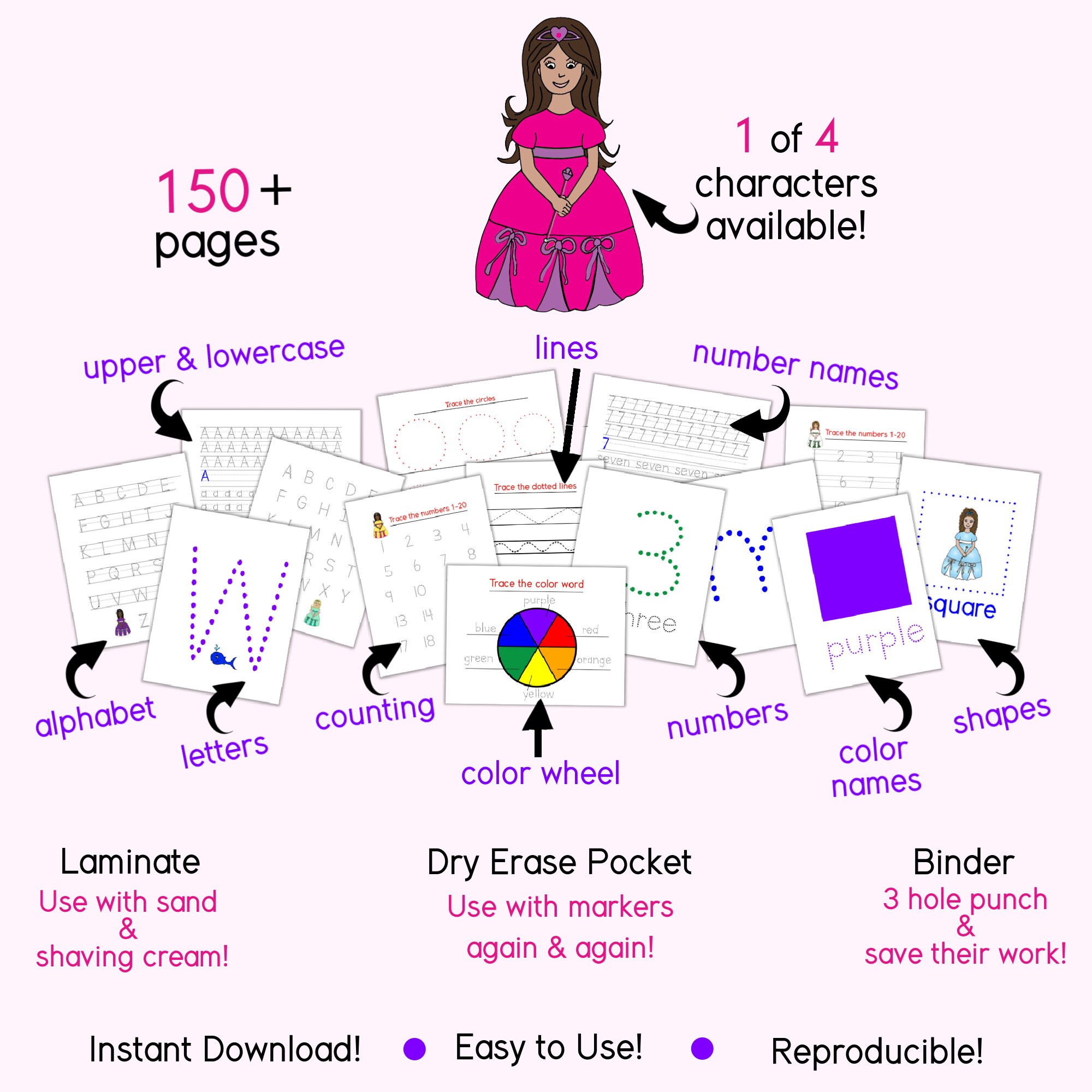 Princess Tracing Pack, Princess Preschool, Preschool Tracing, Princess ...