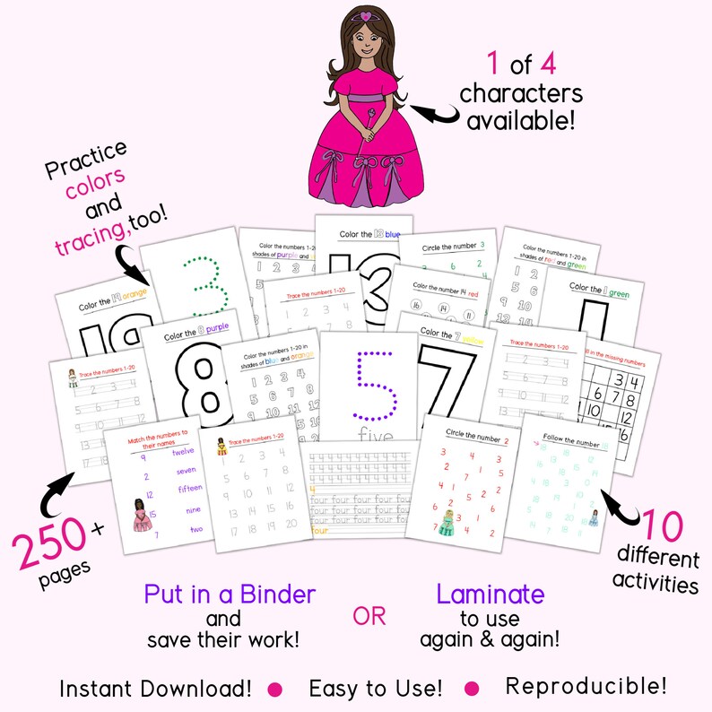 Princess Number Learning Pack, Learning Numbers, Princess Counting ...