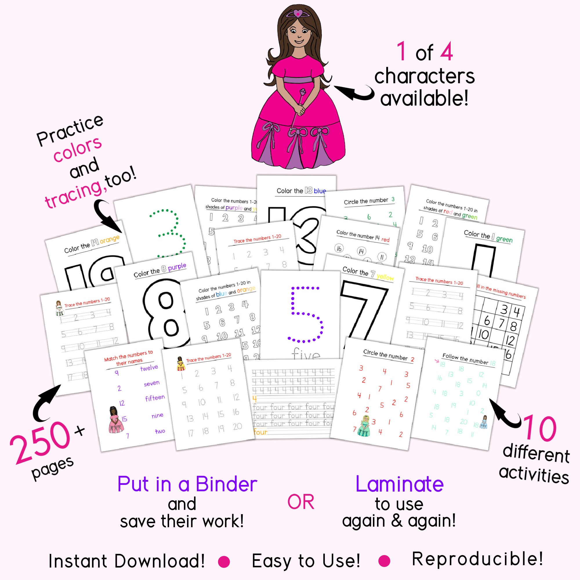 Princess Number Learning Pack, Learning Numbers, Princess Counting ...