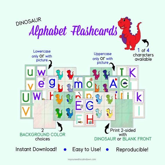 Dinosaur Letter Flashcards Dinosaur Alphabet Flashcards - Etsy