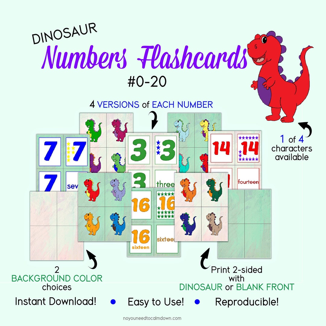 Dinosaur Number Flashcards Dinosaur Counting Flashcards - Etsy