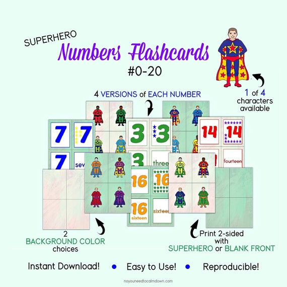 Superhero Number Flashcards Superhero Counting Flashcards - Etsy
