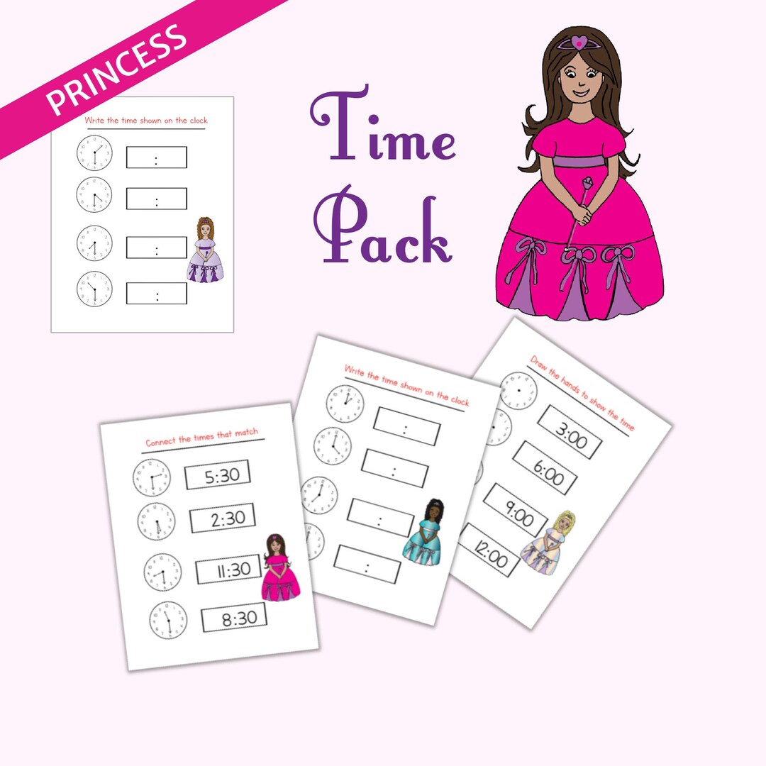 Princess Time Pack, Learning Time Printables, Learning Time Worksheets ...