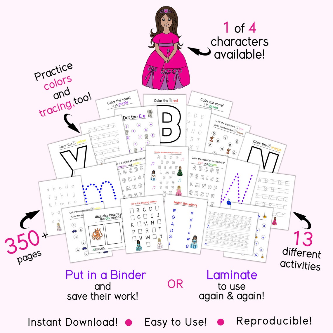 Princess Letter Learning Pack, Learning Letters, Princess Alphabet ...