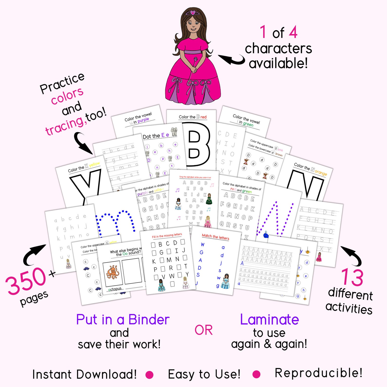 Princess Letter Learning Pack, Learning Letters, Princess Alphabet ...