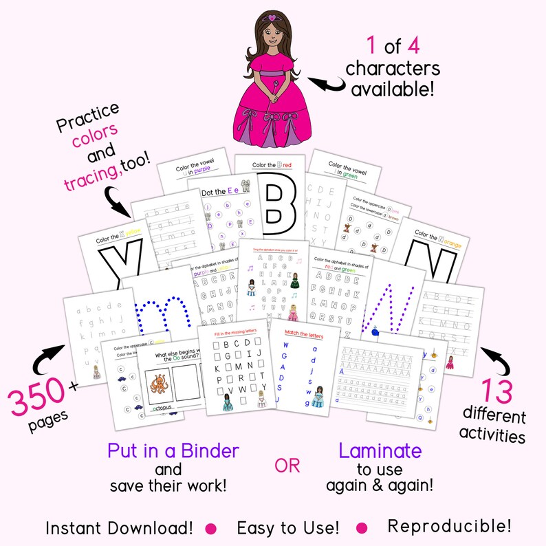 Princess Letter Learning Pack, Learning Letters, Princess Alphabet ...