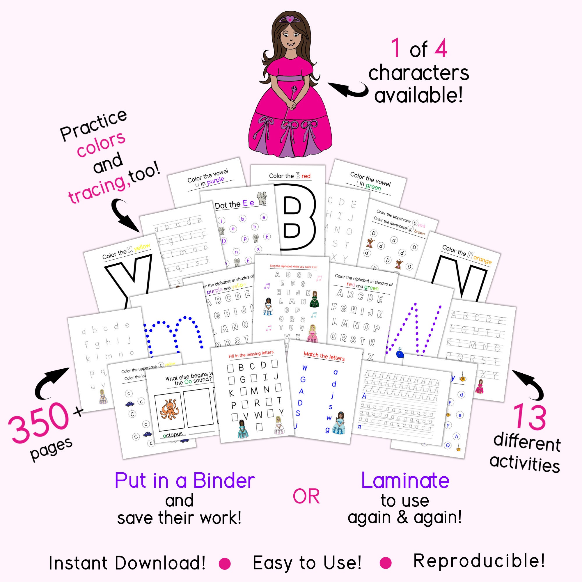 Princess Letter Learning Pack, Learning Letters, Princess Alphabet ...