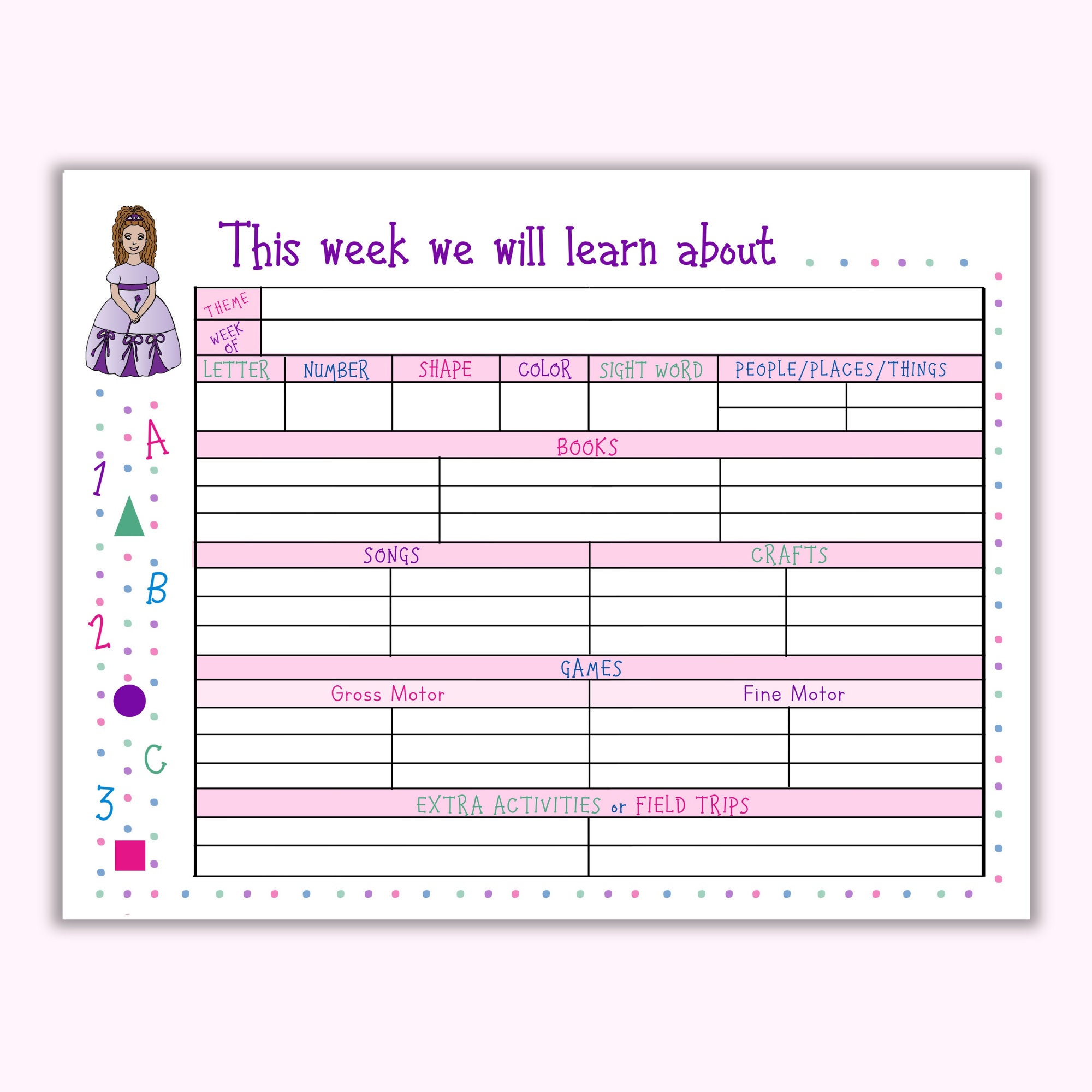 Princess Preschool Planner Princess Preschool Preschool - Etsy