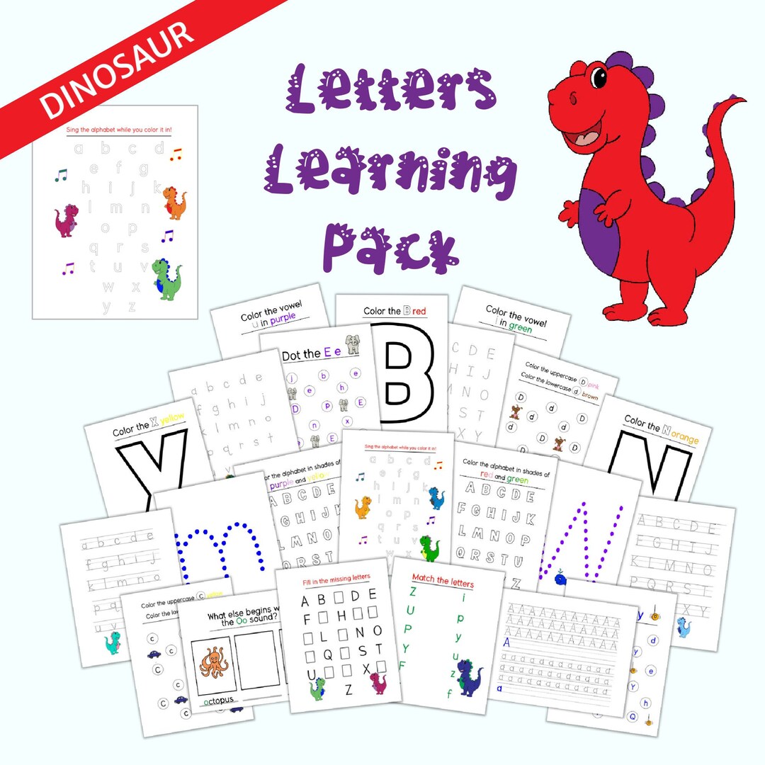 Dinosaur Letter Learning Pack, Learning Letters, Dinosaur Alphabet ...
