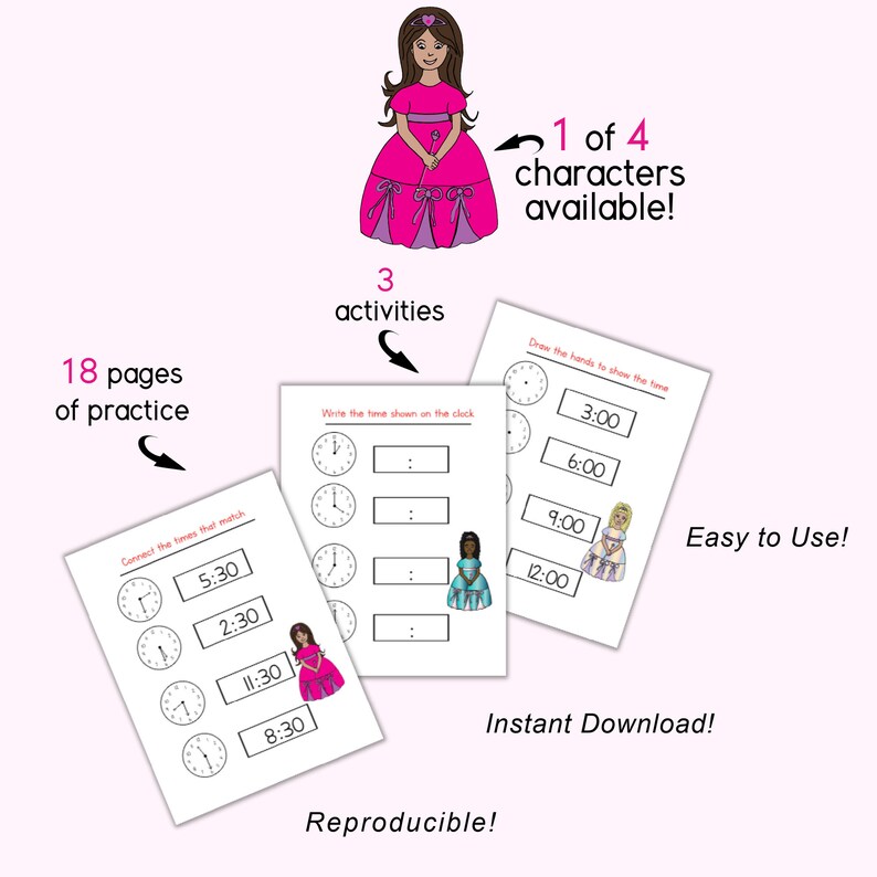 Princess Time Pack, Learning Time Printables, Learning Time Worksheets ...