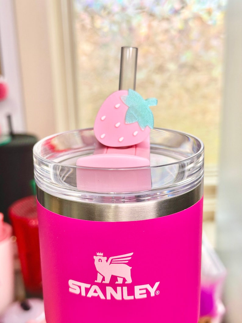 Pink Cute Strawberry Straw Topper Drink Buddy Charm - Etsy