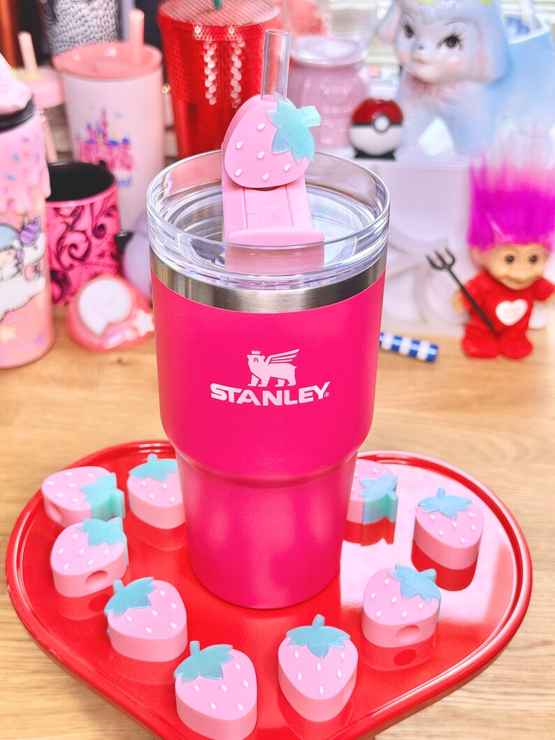 Pink Cute Strawberry Straw Topper Drink Buddy Charm - Etsy