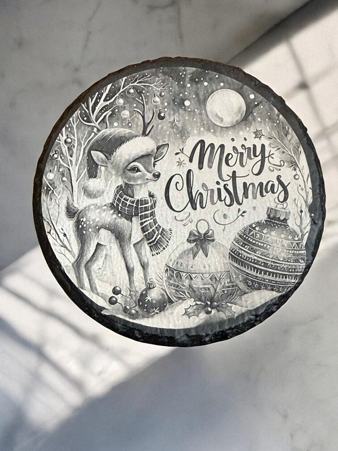 Engraved Christmas Slate Coaster: Rustic Holiday Designs - Etsy