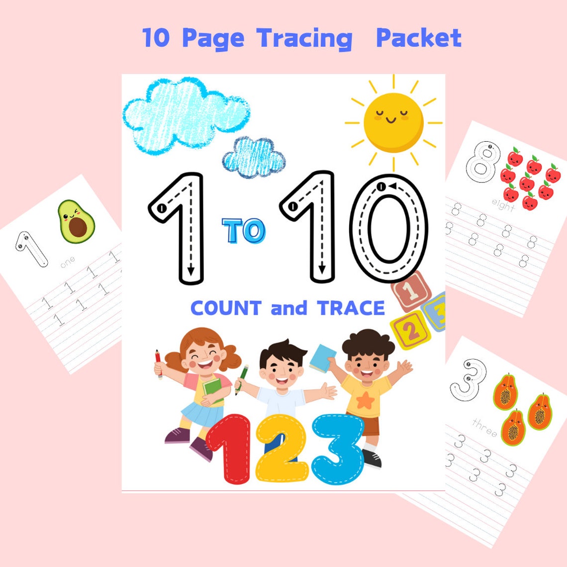 1-10, Number Tracing, Handwriting Practice, Kindergarten Worksheets ...