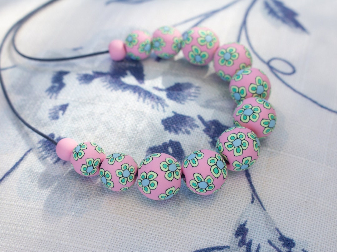 Pastel Old Fashioned Cottage Flower Beaded Necklace, Handmade Gift for ...