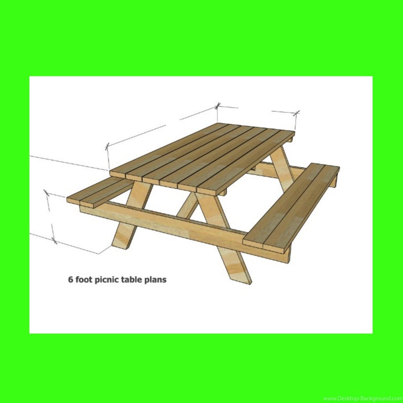 6 Foot Picnic Table Plans, PDF Download, Picnic Table, Woodworking ...