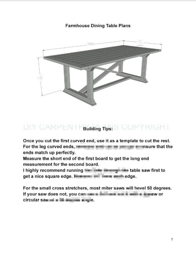 Farmhouse Dining Table Plans, DIY Furniture Plans, Woodworking Plans ...