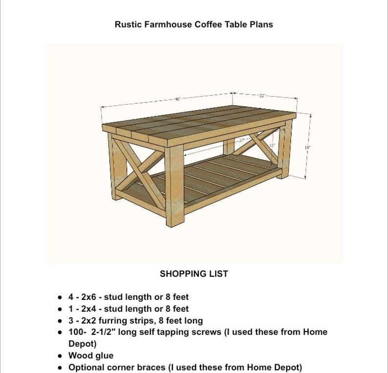Rustic Coffee Table DIY Plans: Farmhouse Style (PDF Download) - Etsy