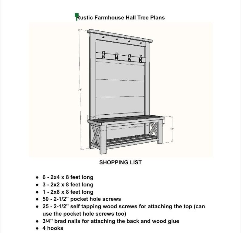 Rustic Farmhouse Hall Tree DIY Woodworking Plans (PDF Download) - Etsy