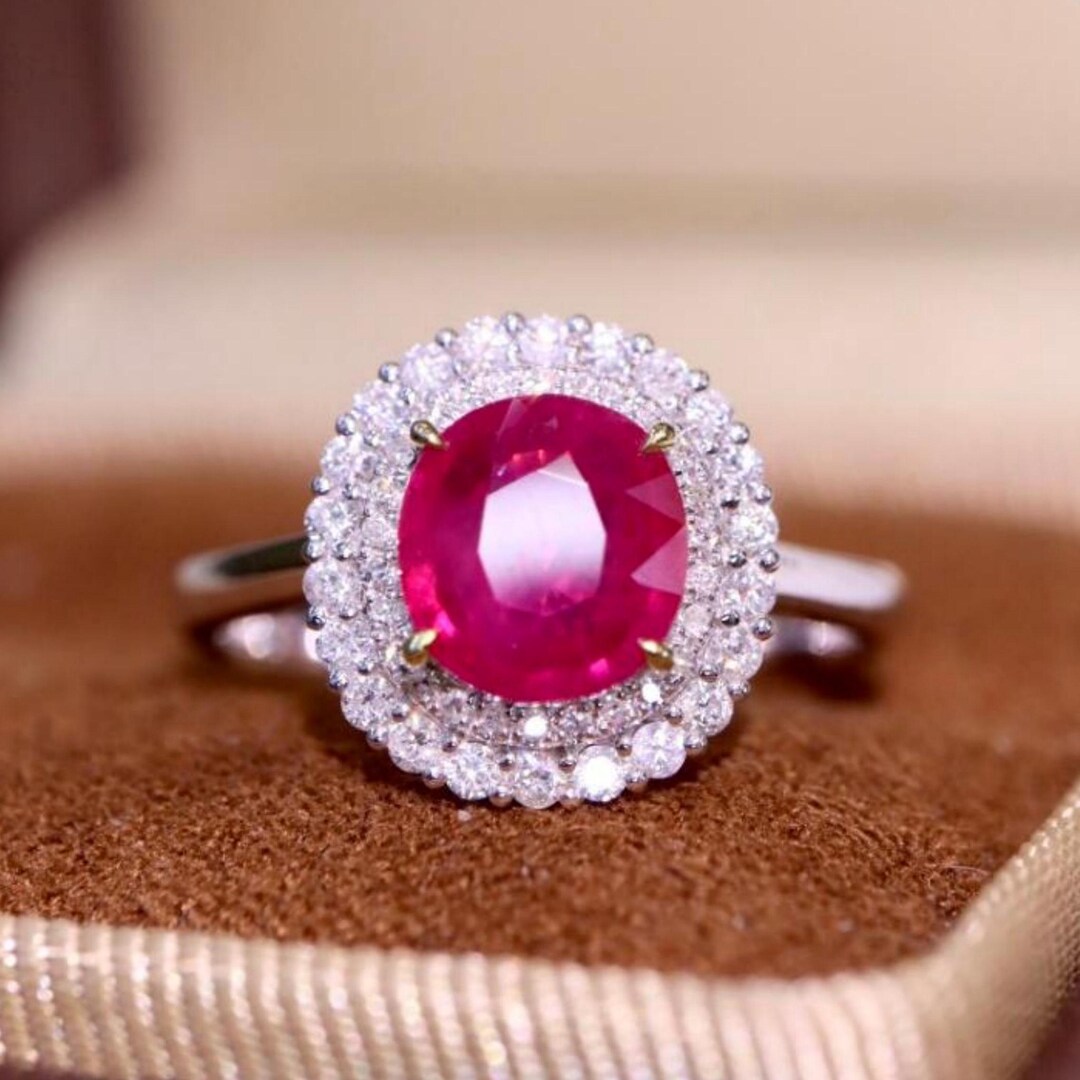 Genuine Pigeons Blood Red Lab Grown Ruby Ring for Women,2.0ct Oval Cut ...