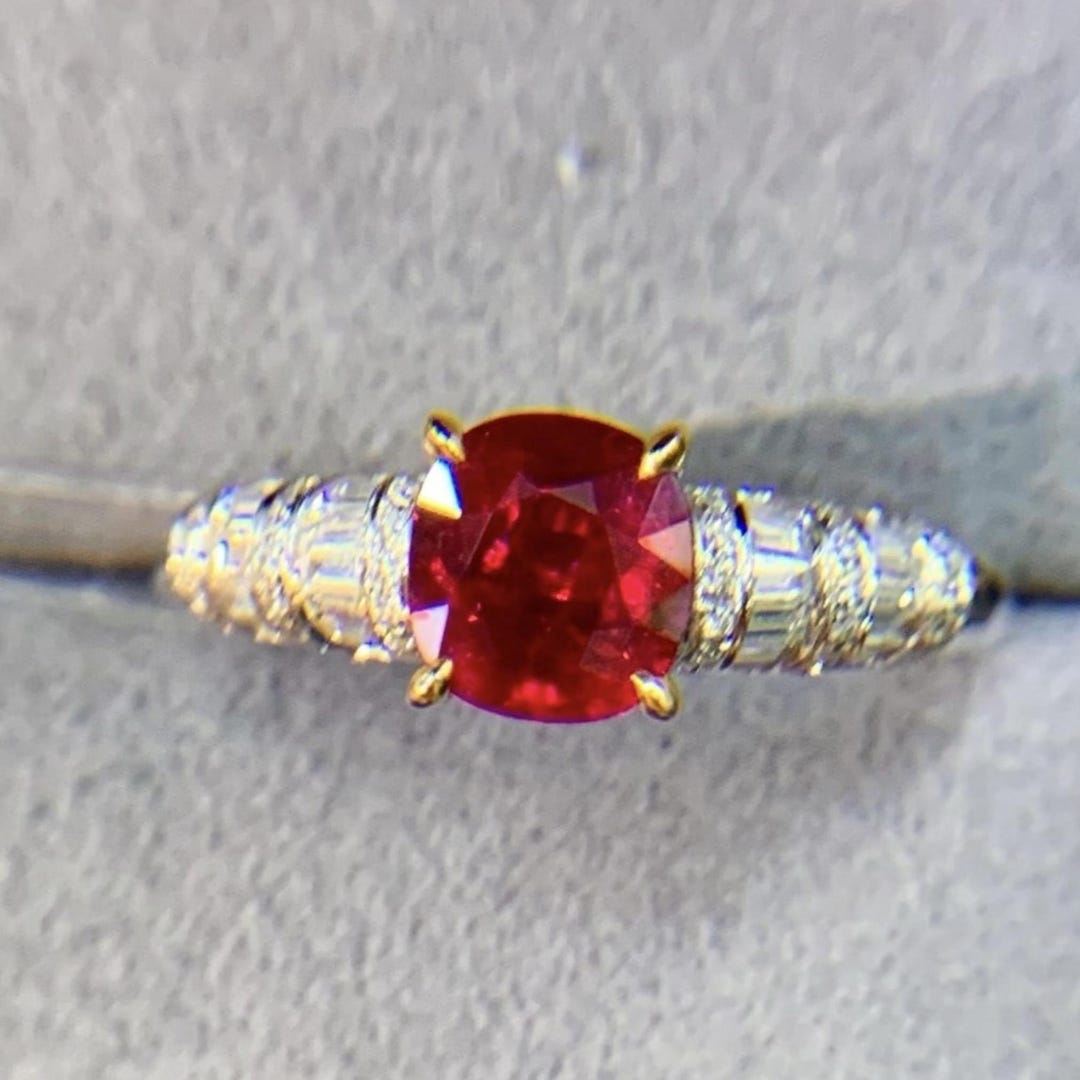 Genuine Pigeons Blood Red Lab Grown Ruby Ring for Women,1.0ct Cushion ...