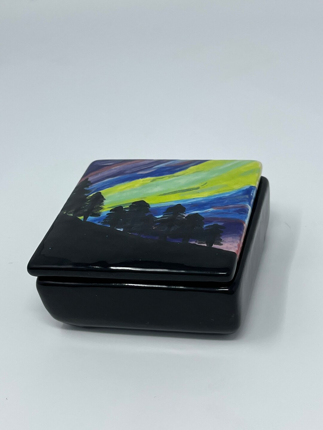 Northern Lights Aurora Borealis Mountains Ceramic Tile Box Jewelry ...