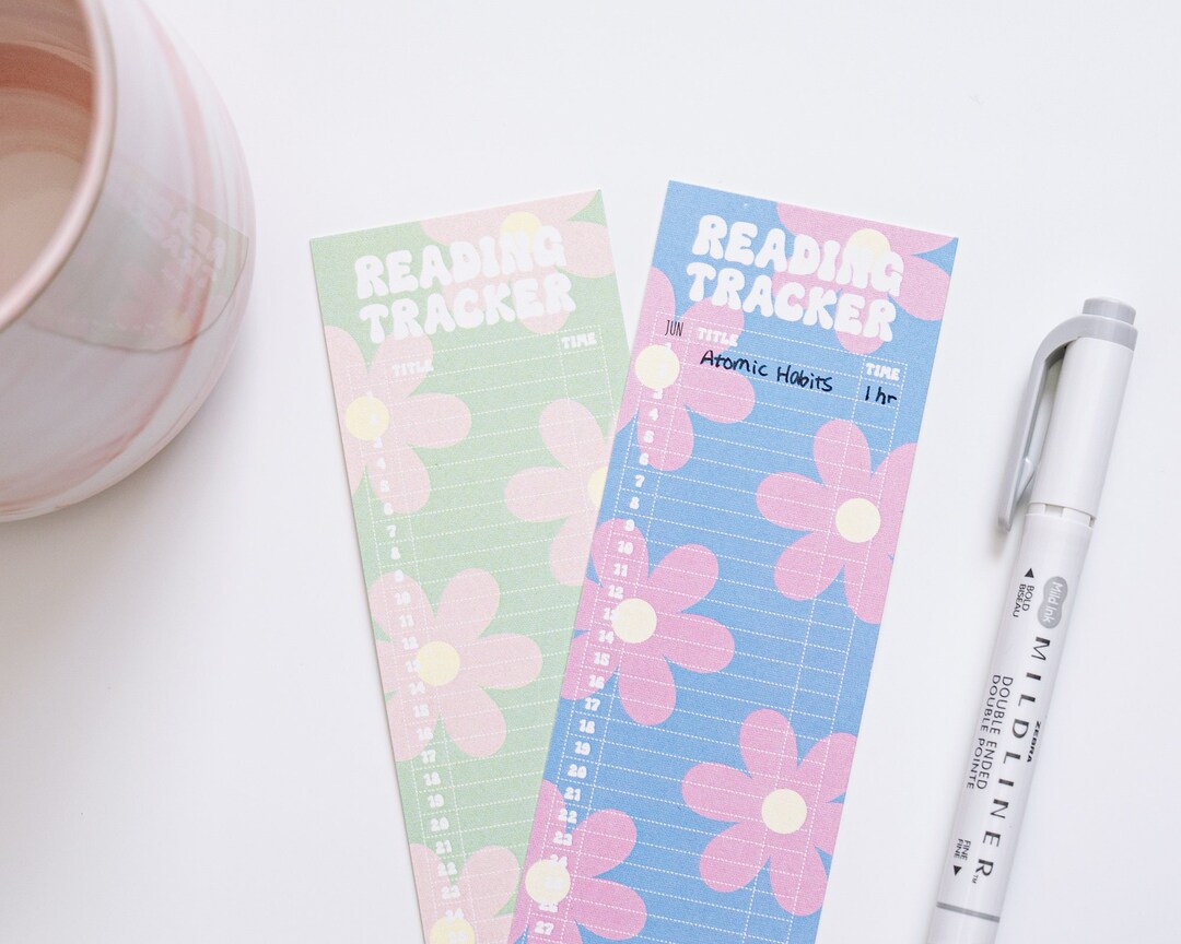 Set of 2 Monthly Reading Tracker Bookmarks Daisy Bookmarks Cute ...
