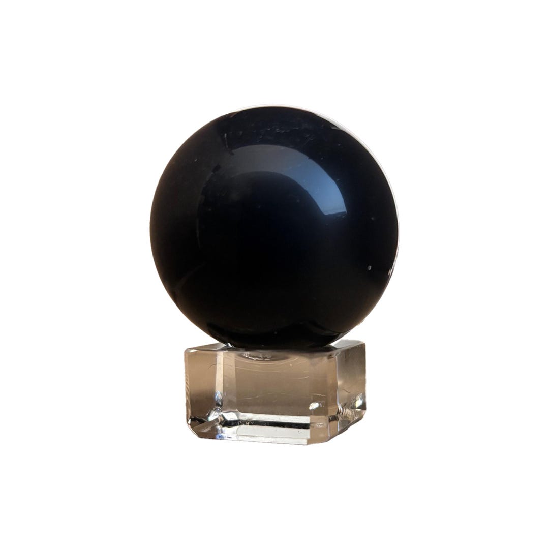 1.5" Black Obsidian Sphere With Glass Stand – Protection, Scrying ...