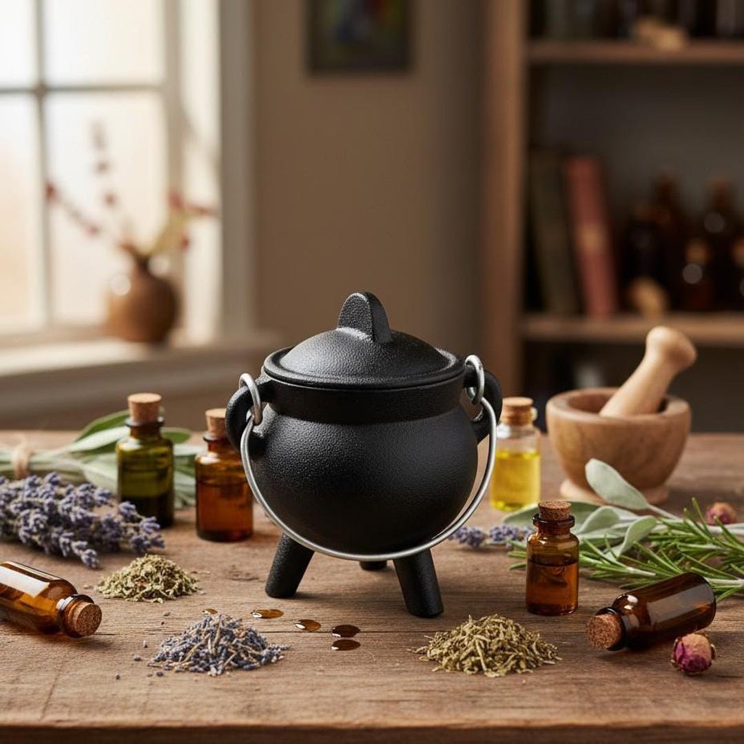 Mini Plain Cast Iron Cauldron With Lid & Handle – 4" Tripod Witch Pot ...