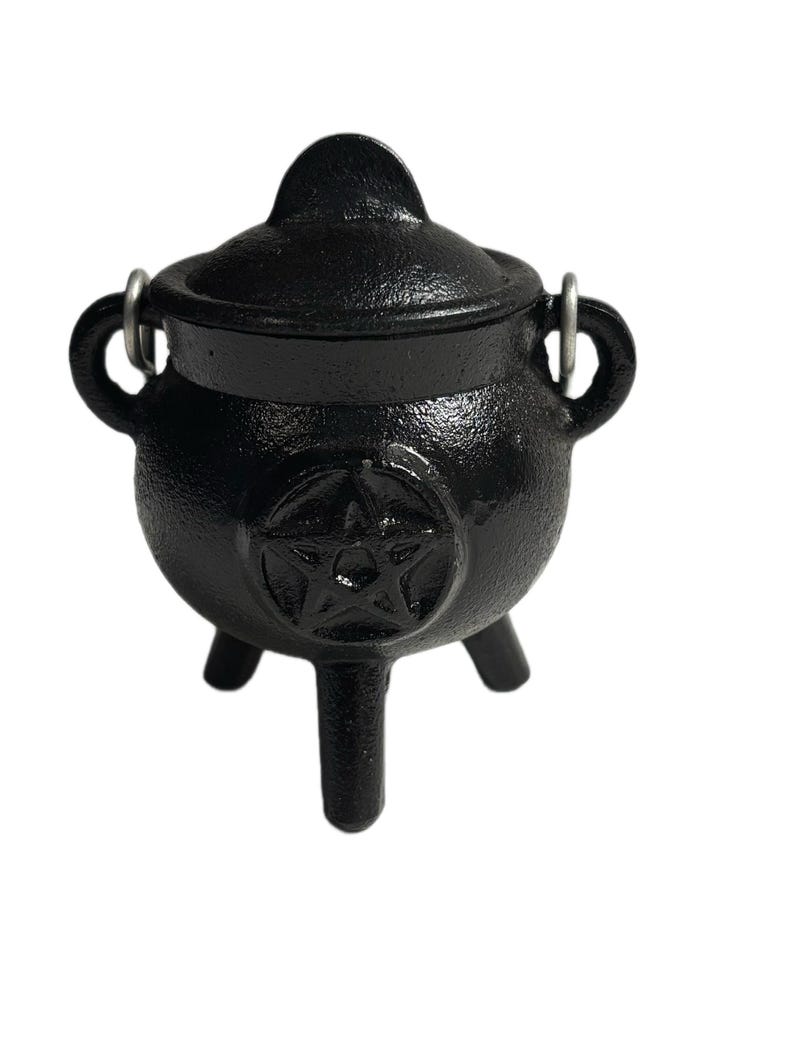 Mini Pentacle Design Cast Iron Cauldron With Lid & Handle – 4" Tripod ...