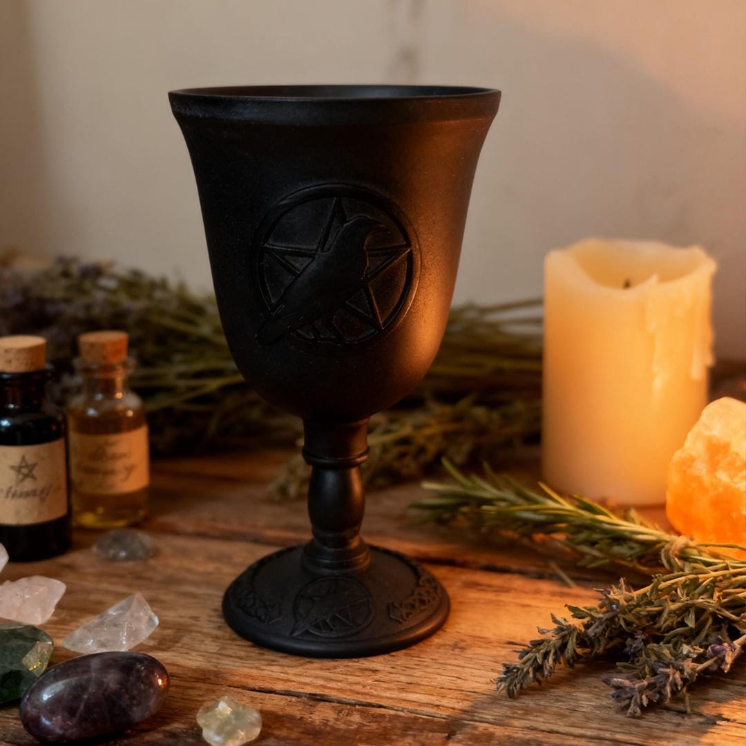 Cast Iron Raven Pentacle Chalice - Triquetra Knot Ritual Goblet - Altar ...
