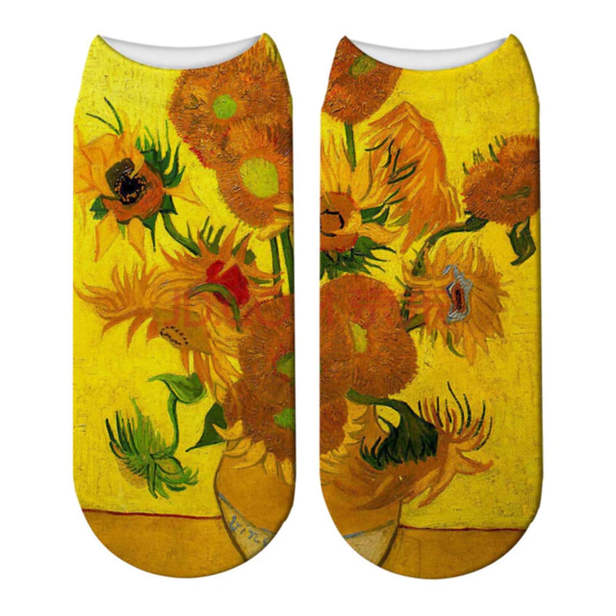 Van Gogh Art Socks: Sunflower & Starry Night, Retro Cotton Ankle Socks ...