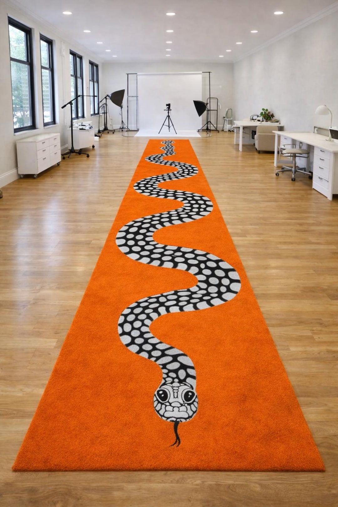 Bold Snake Design Orange Stair Runner Rug – Hand Tufted Artistic ...