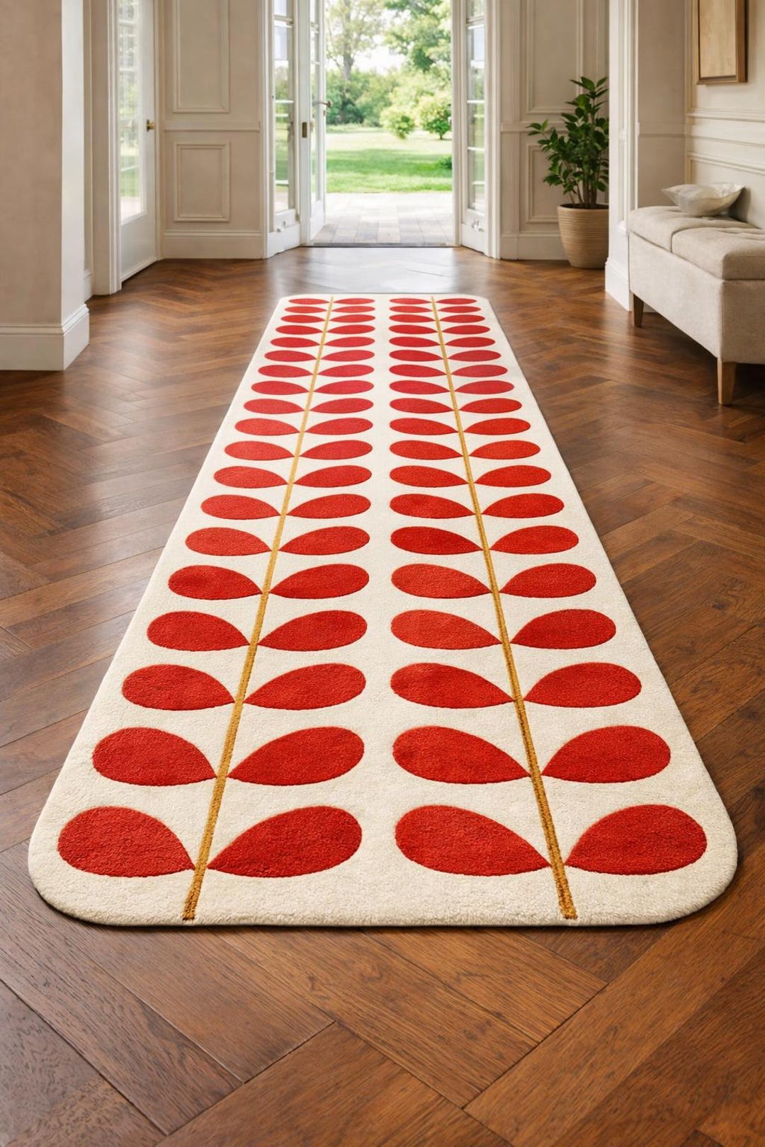 Giant Linear Stem Tomato Orla Kiely Tufted Handmade Runner Rug for Wool ...