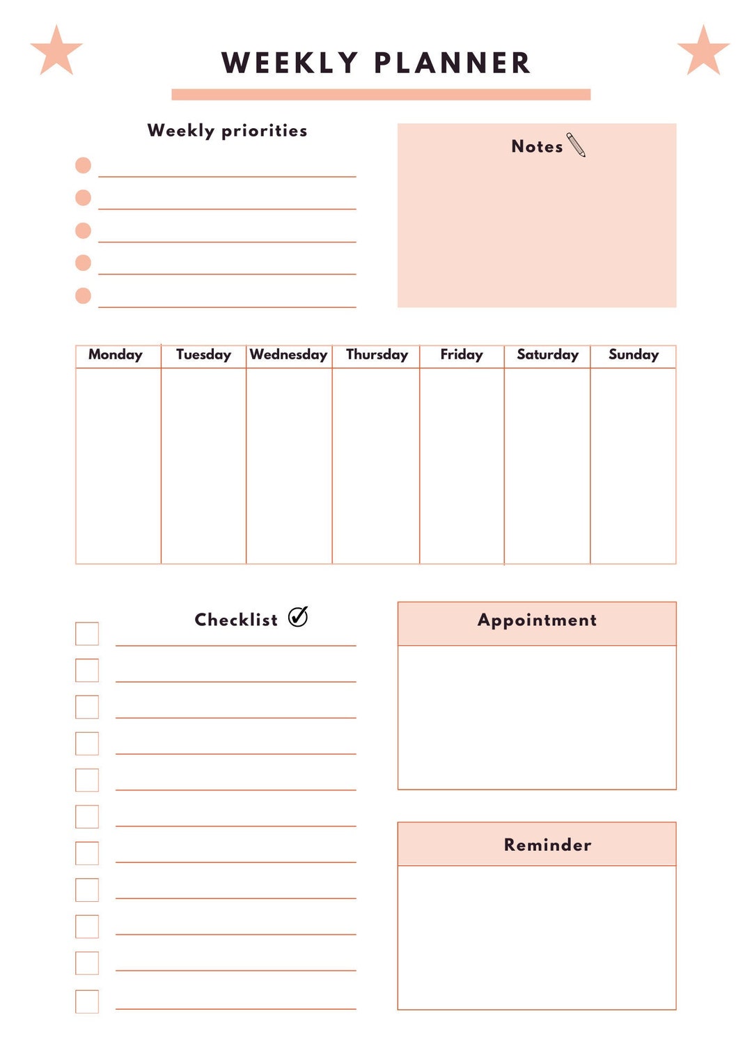 Weekly Planner, to Do List, Instant Download, Printable, Daily Schedule ...