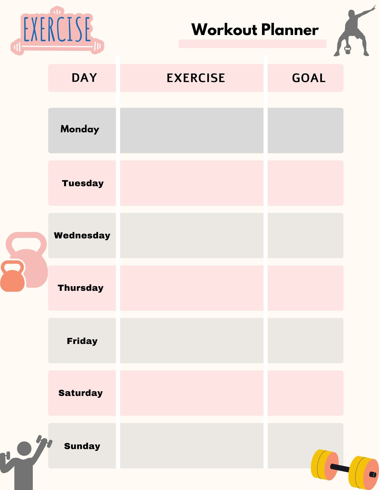 Workout Planner, Fitness, Instant Download, Fitness Schedule, Printable ...