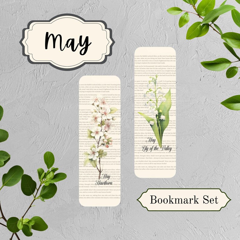 May Birth Flower Bookmarks Printable, Hawthorn Bookmark, Lily of the ...