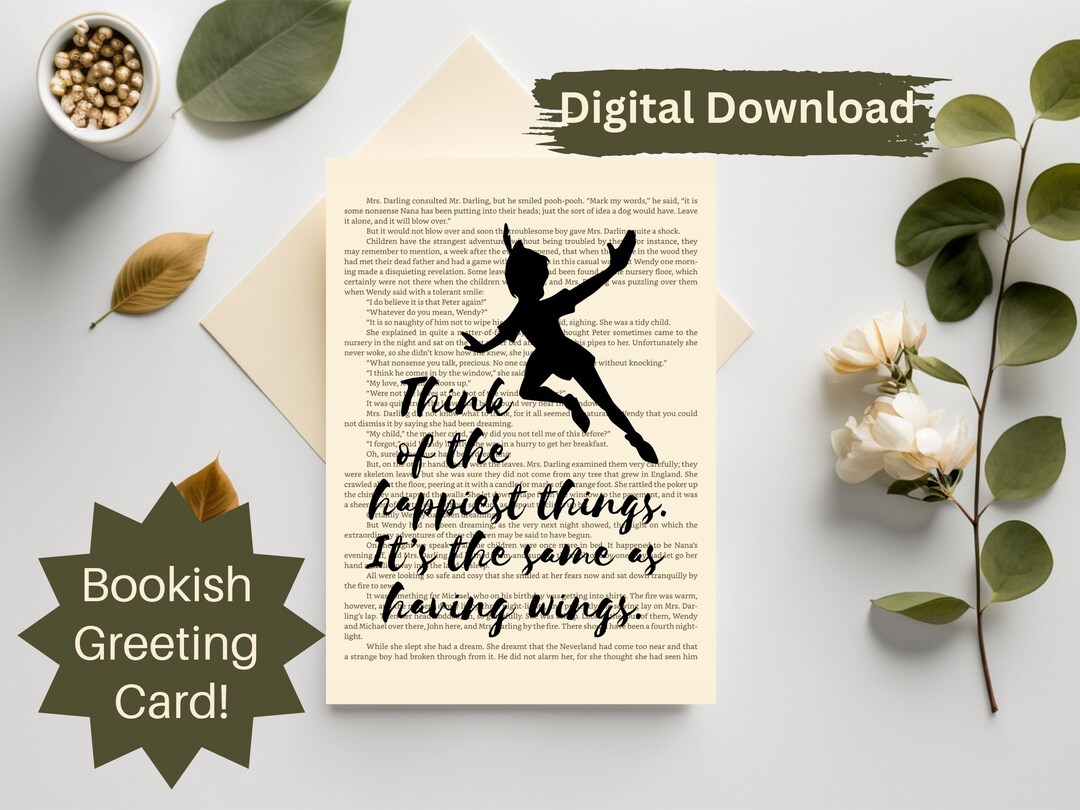 Peter Pan Quote Book Page Greeting Card Printable, Bookish Greeting ...