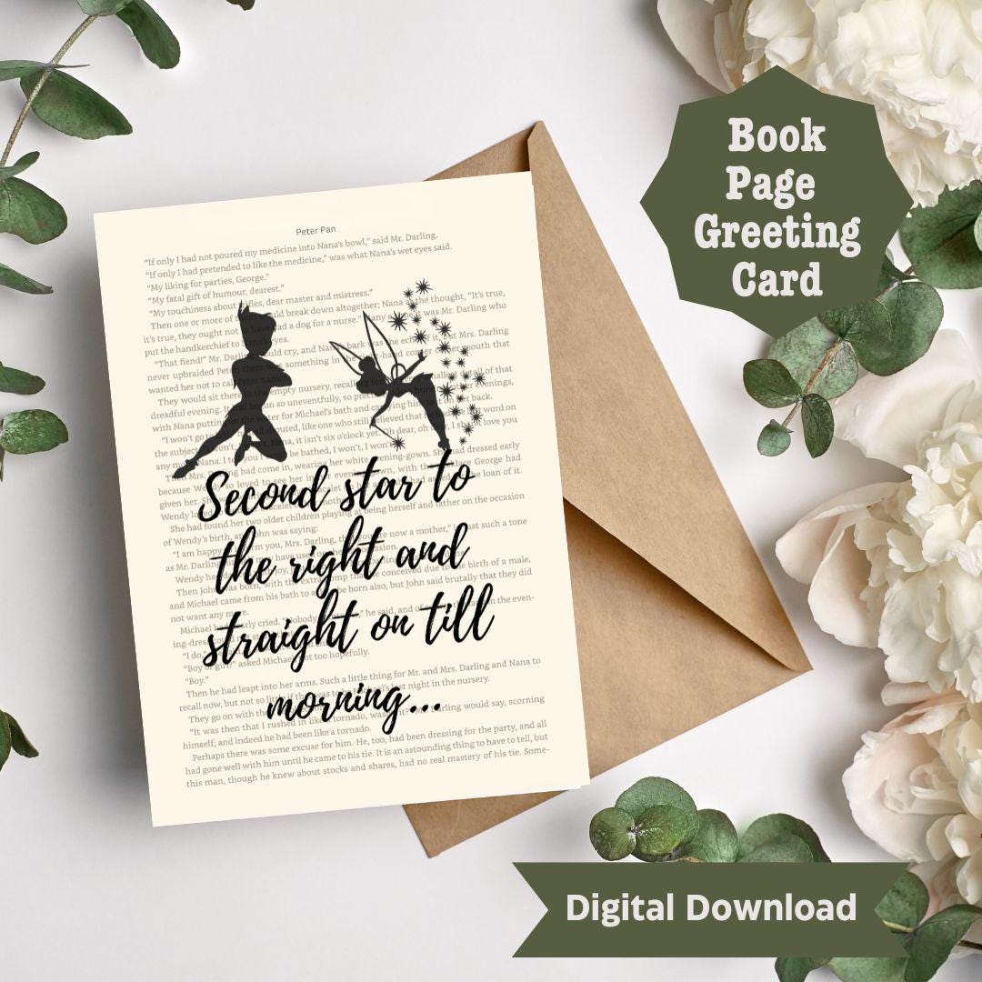 Peter Pan Greeting Card Printable, Peter Pan Gift, Bookish Greeting ...