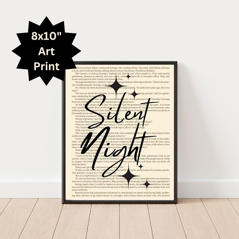 Silent Night, Christmas Art Print, Christmas Decor, Book Christmas Art ...