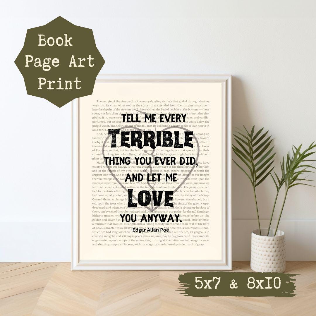 Edgar Allan Poe Book Page Art Print, Printable Art Print, Poe Quote ...
